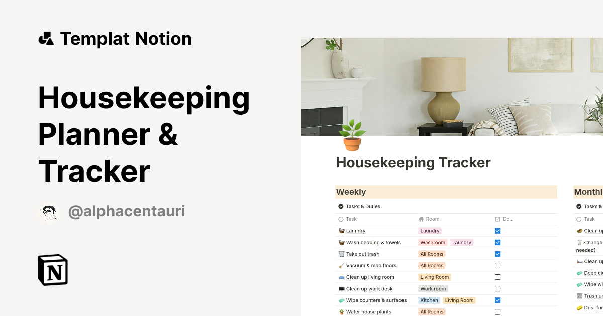 Templat Housekeeping Planner & Tracker | Notion Marketplace