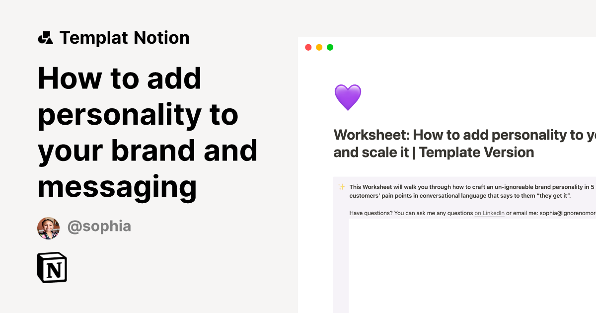 How to add personality to your brand and messaging Templat oleh Sophia @ Ignore No More | Notion ...