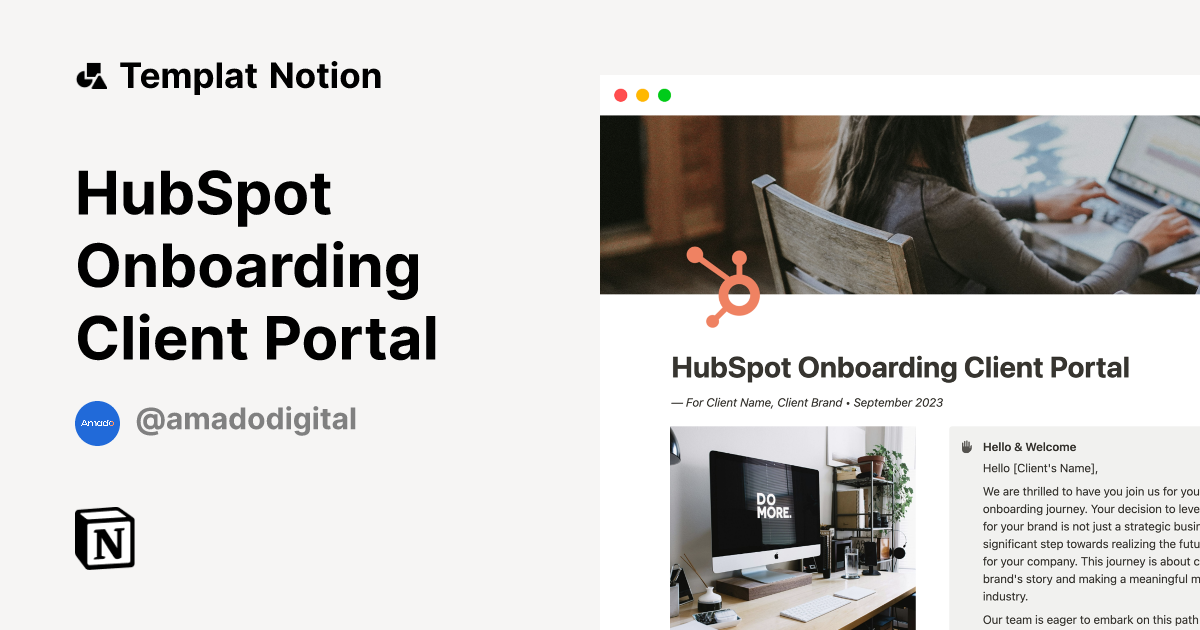HubSpot Onboarding Client Portal Templat oleh Amado Digital | Notion Marketplace