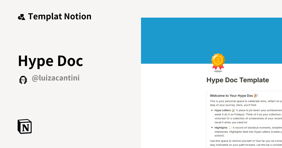 Hype Doc Templat oleh Luiza Cantini | Notion Marketplace