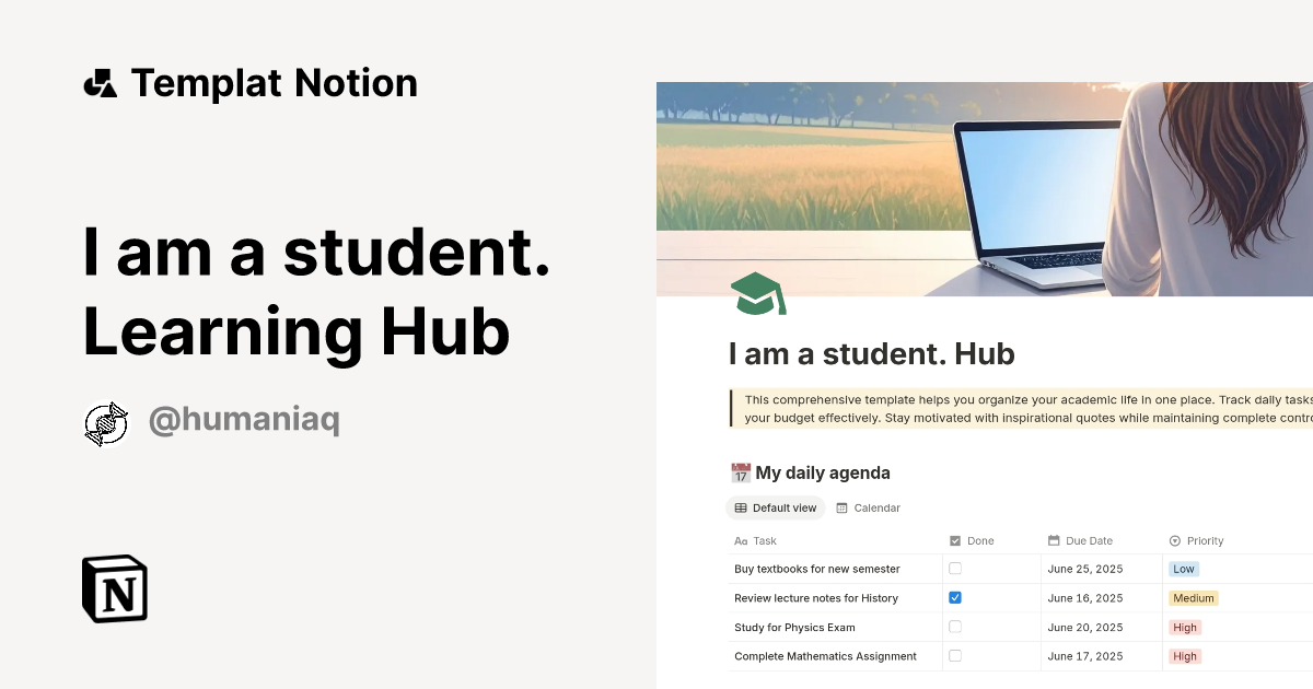I am a student. Learning Hub Templat oleh Humaniaq | Notion Marketplace