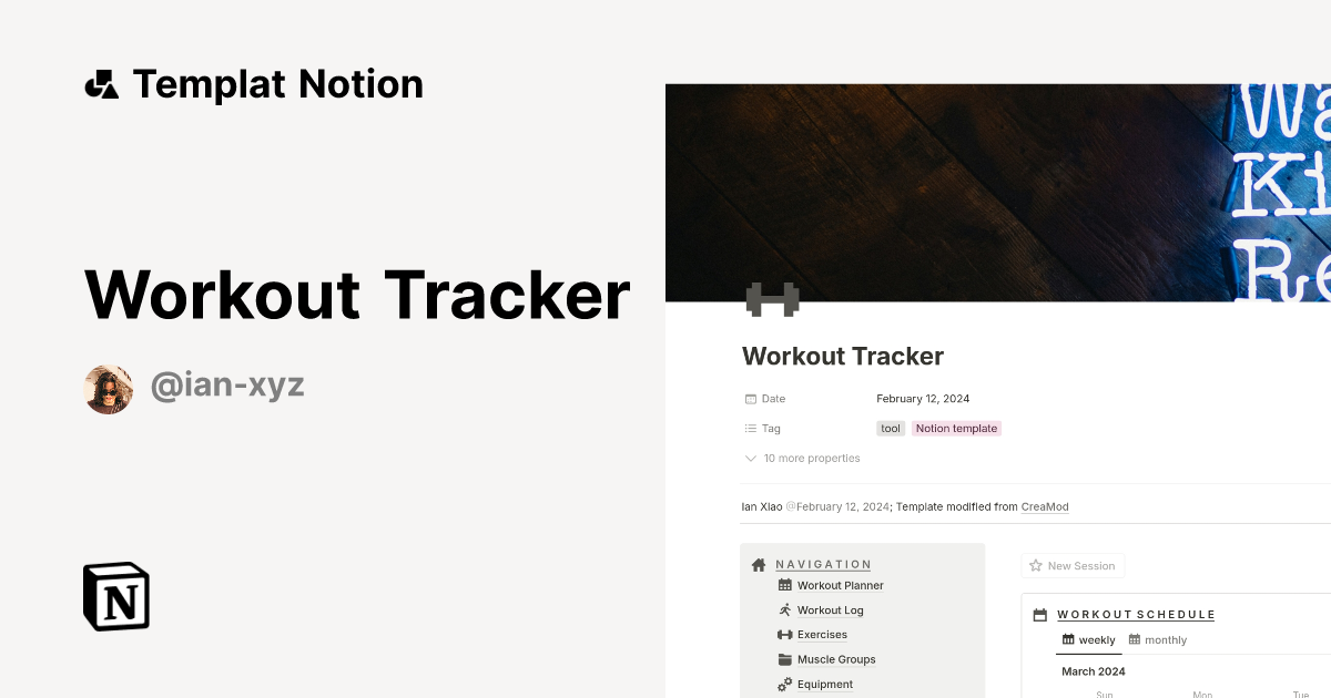 Workout Tracker Templat oleh Ian Hsiao | Notion Marketplace