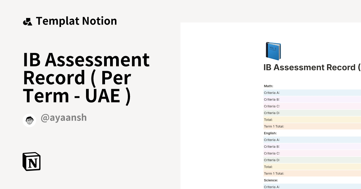 Templat IB Assessment Record ( Per Term - UAE ) | Notion Marketplace