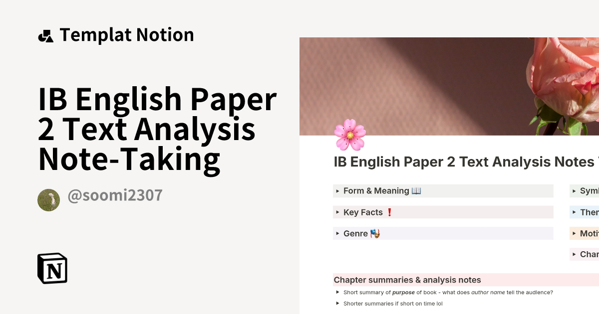 IB English Paper 2 Text Analysis Note-Taking Templat oleh soomi | Notion Marketplace