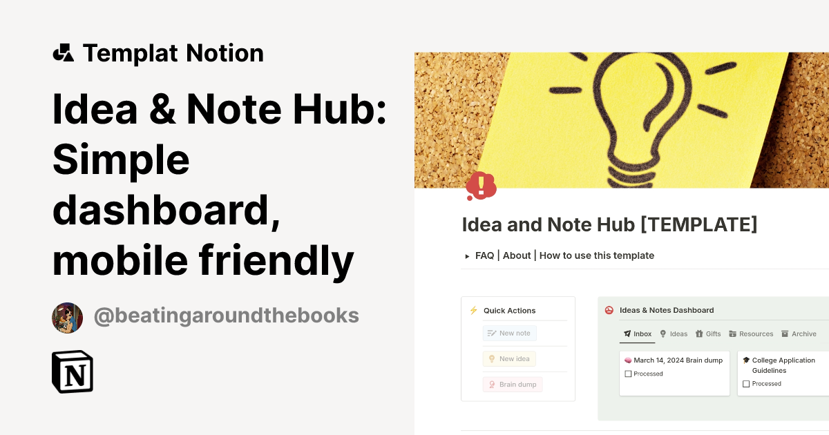 Templat Idea & Note Hub: Simple dashboard, mobile friendly | Notion ...