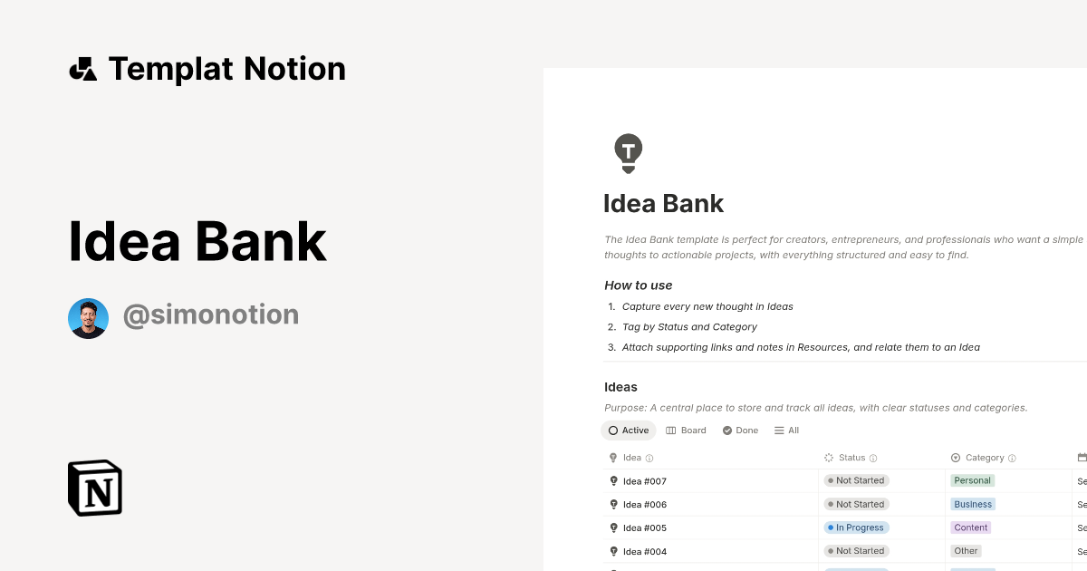 Idea Bank Templat oleh Simo | Systems for Content Agencies | Notion ...