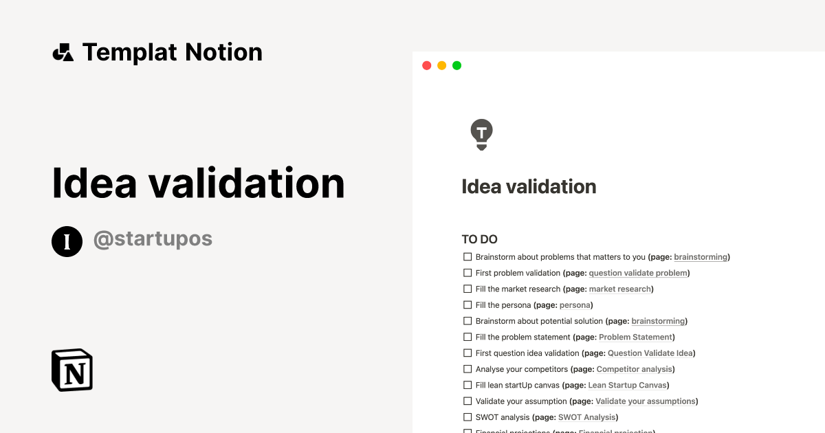 Idea validation Templat oleh Idea OS - Validate your startup idea | Notion Marketplace