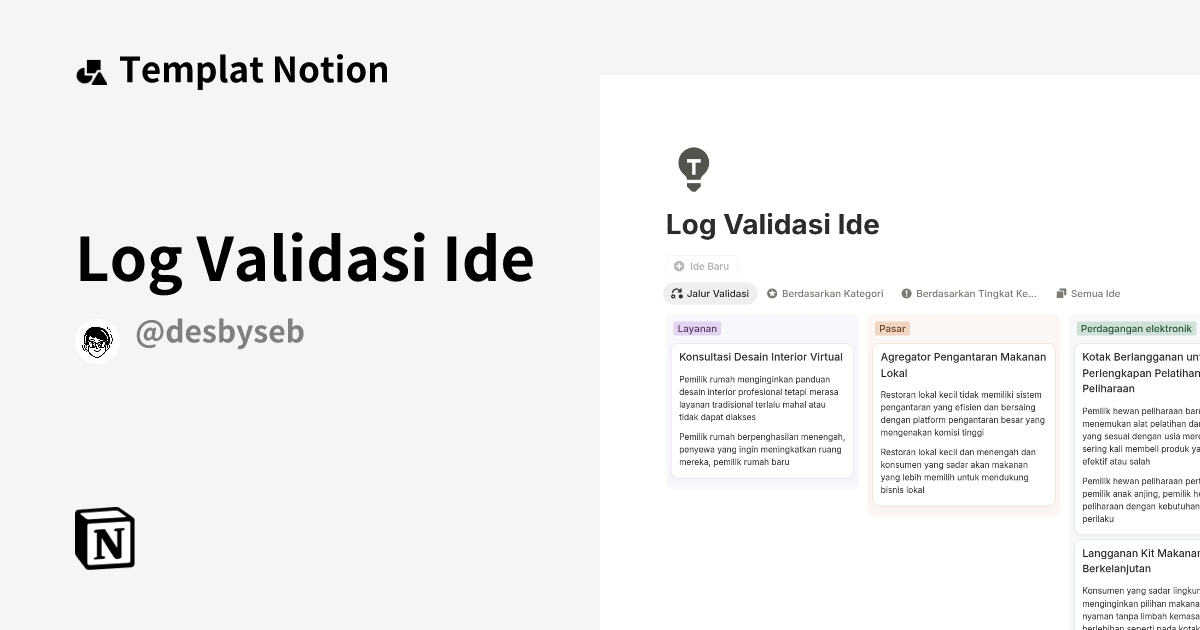 Templat Log Validasi Ide | Notion Marketplace