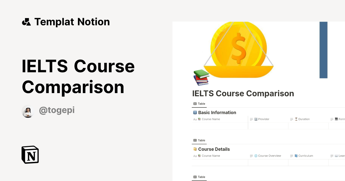 IELTS Course Comparison Templat oleh TogepiLinhVuu | Notion Marketplace