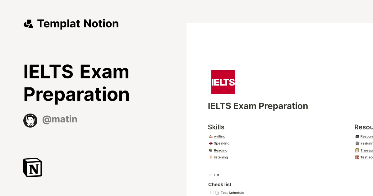 Templat IELTS Exam Preparation | Notion Marketplace