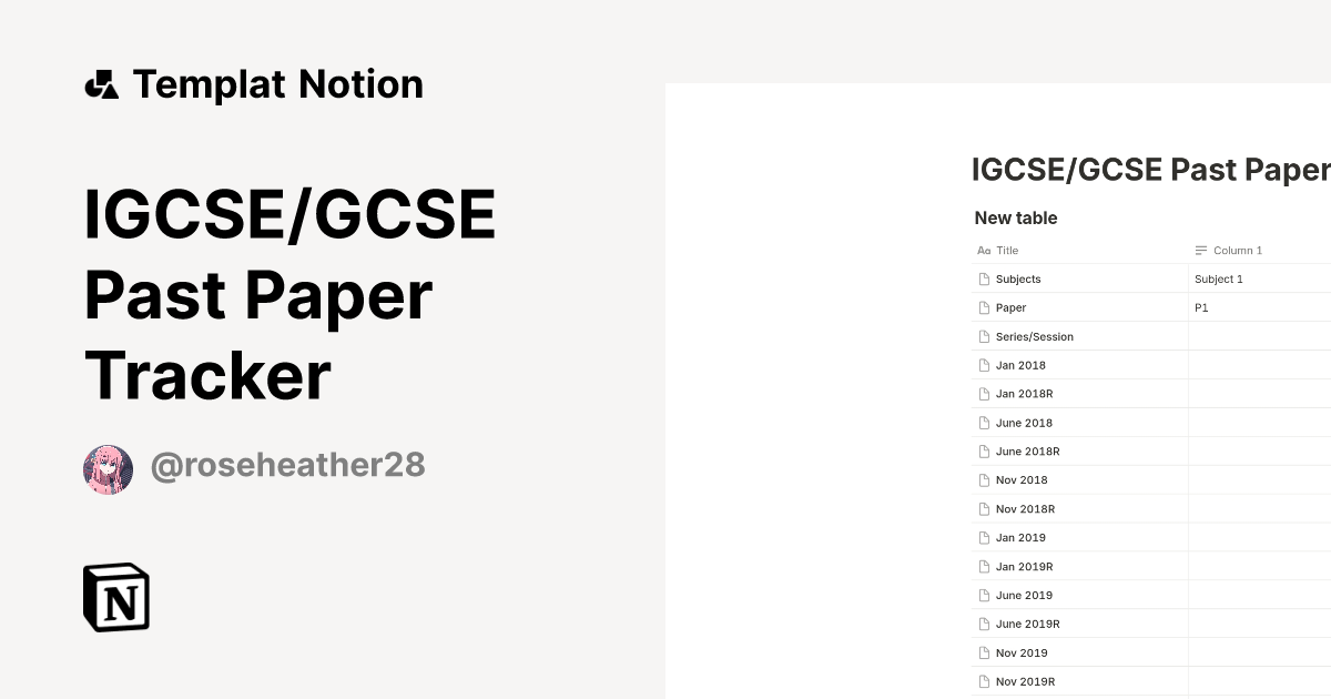 Templat IGCSE/GCSE Past Paper Tracker | Notion Marketplace