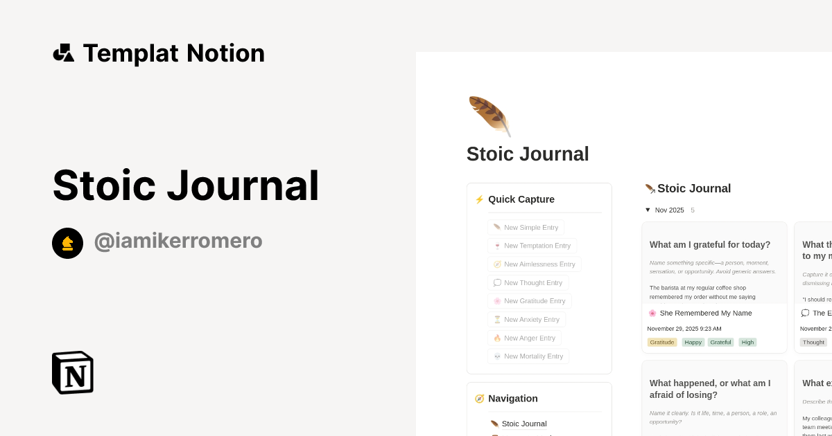 Templat Stoic Journal | Notion Marketplace