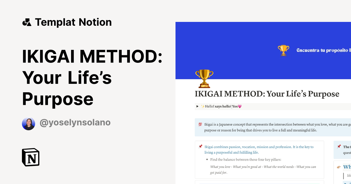 Templat IKIGAI METHOD: Your Life’s Purpose | Notion Marketplace