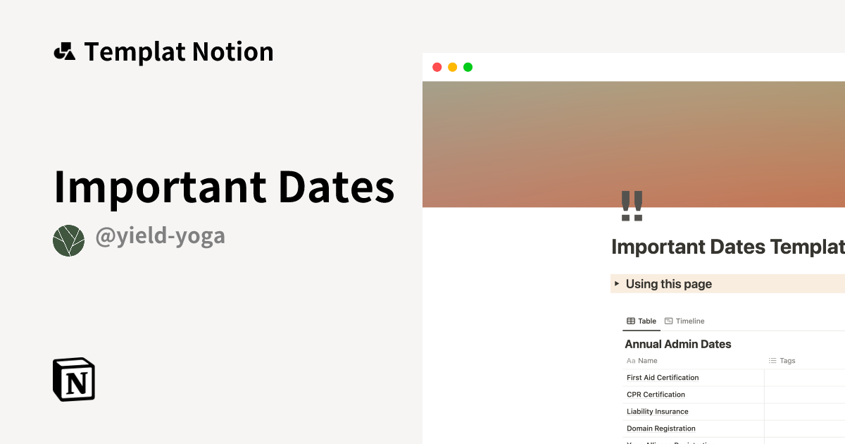 Important Dates Templat oleh Daphne Manhattan | Notion Marketplace