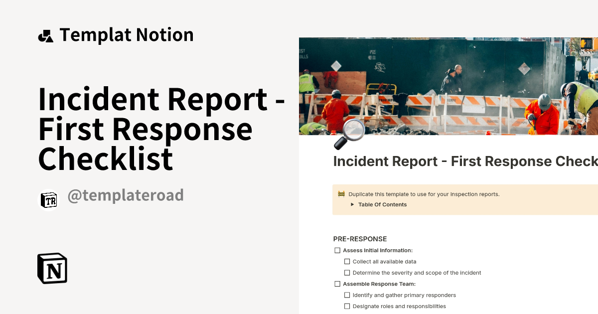 Incident Report - First Response Checklist Templat oleh Template Road ...