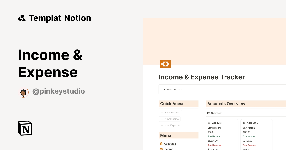 Income & Expense Templat oleh Pinkey | Notion Marketplace