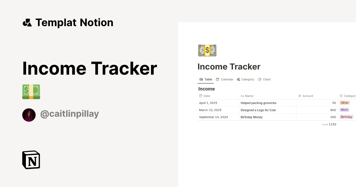 Templat Income Tracker 💵 | Notion Marketplace