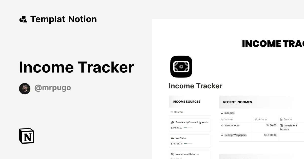 Income Tracker Templat oleh mrpugo | Notion Marketplace