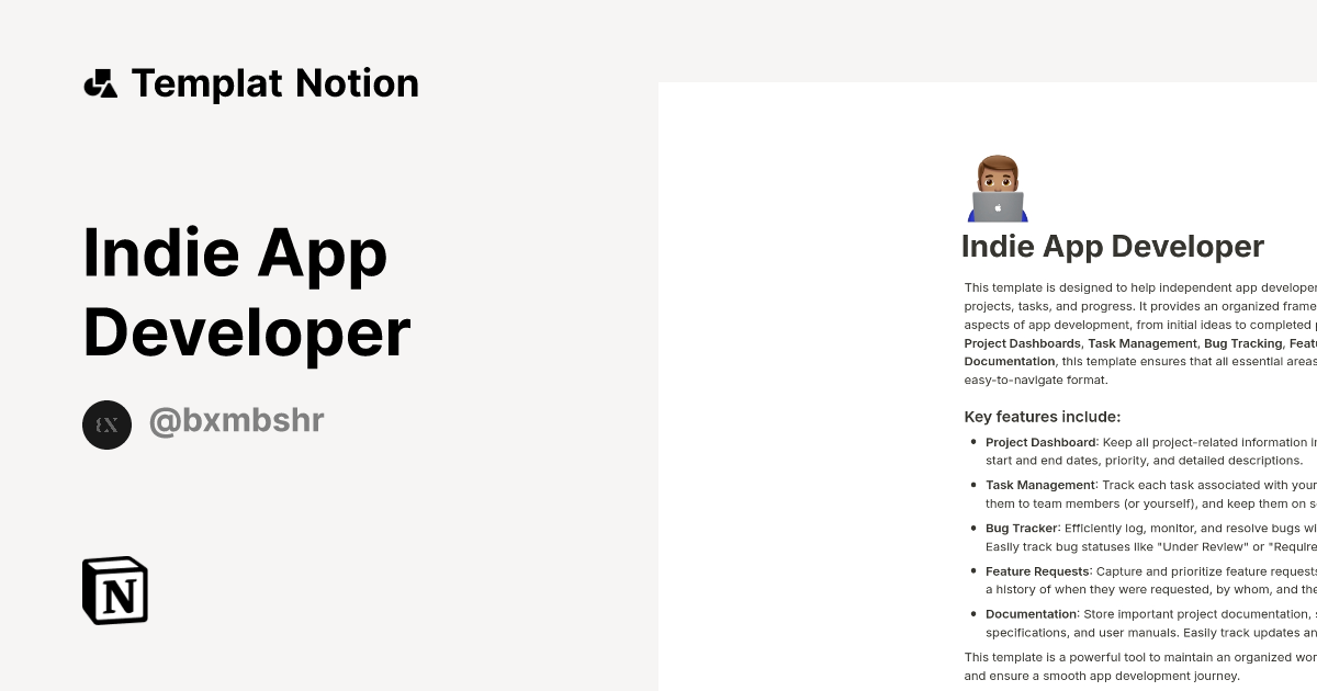 Templat Indie App Developer | Notion Marketplace