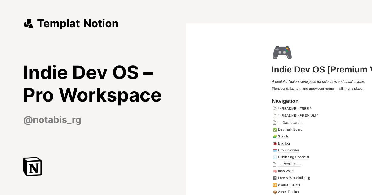 Templat Indie Dev OS – Pro Workspace | Notion Marketplace