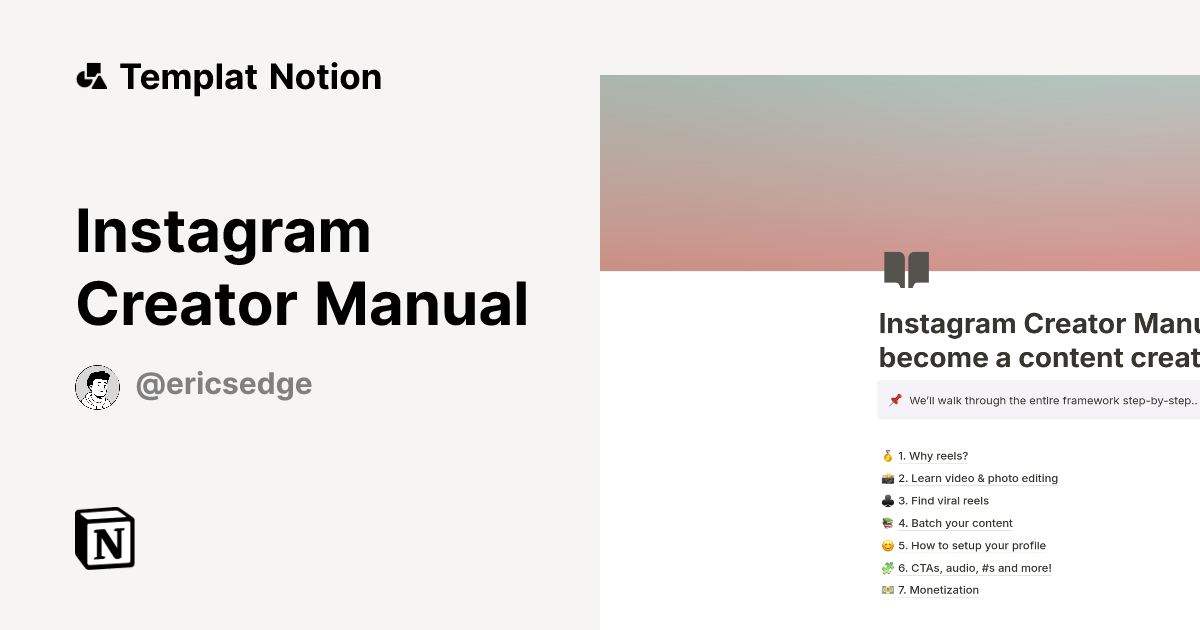 Instagram Creator Manual Templat oleh Eric | Notion Marketplace