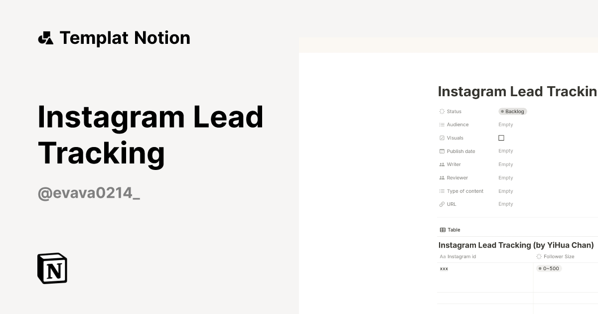 Instagram Lead Tracking Templat oleh Eva | Notion Marketplace