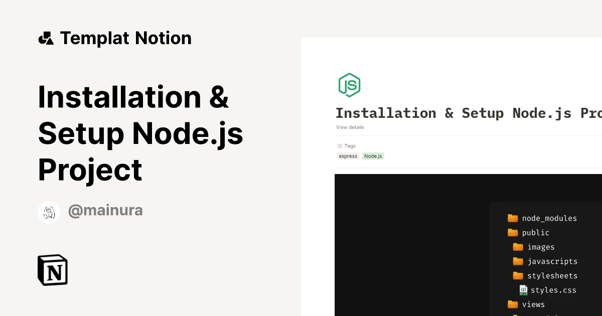 Installation & Setup Node.js Project Templat oleh Mainura | Notion Marketplace