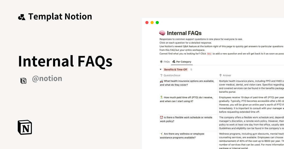 Internal FAQs Templat oleh Notion | Notion Marketplace