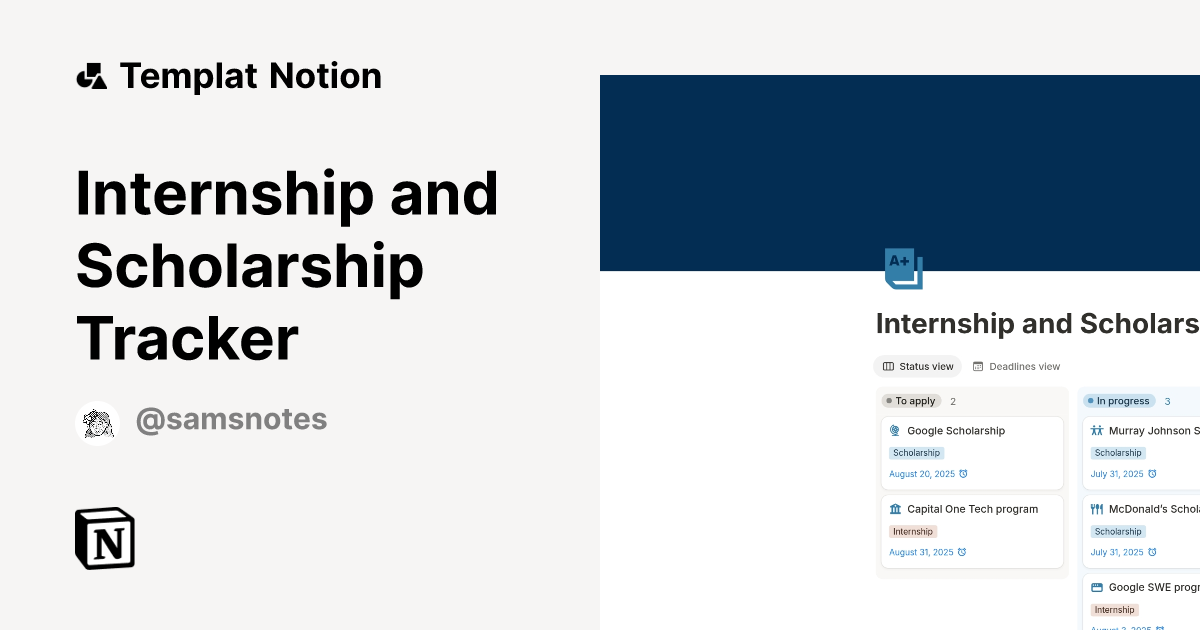Internship and Scholarship Tracker Templat oleh Sam's Notes | Notion ...