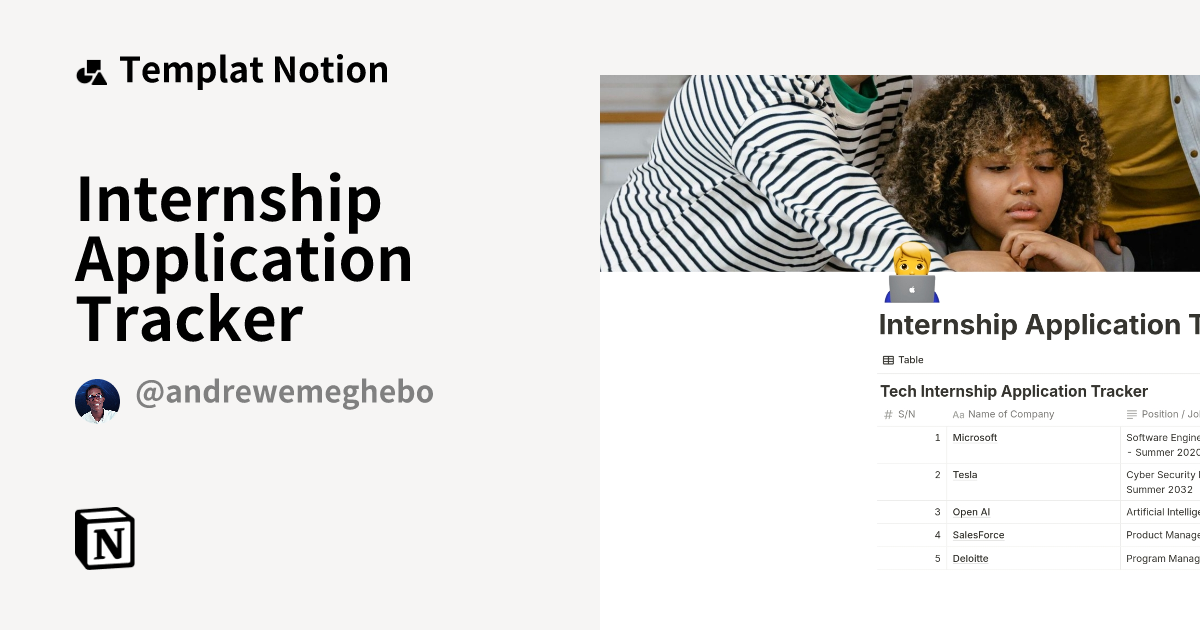Templat Internship Application Tracker | Notion Marketplace