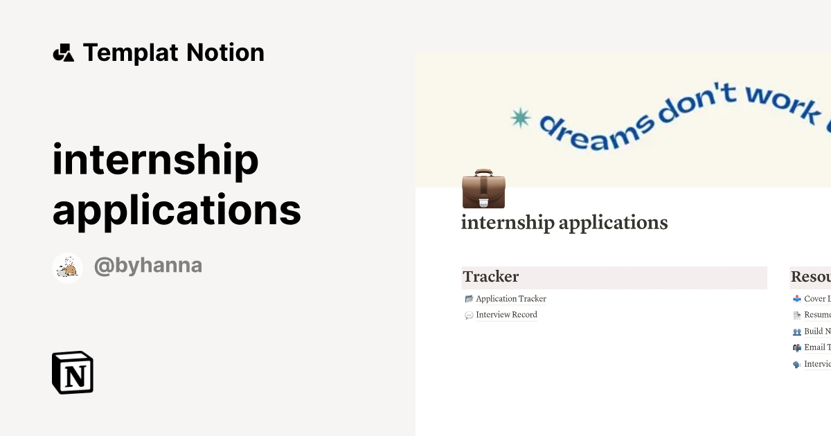 internship applications Templat oleh by hanna | Notion Marketplace