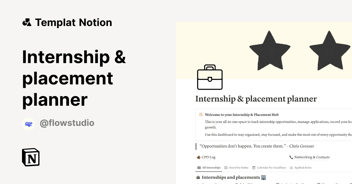 Internship & placement planner Templat oleh flowstudio | Notion Marketplace