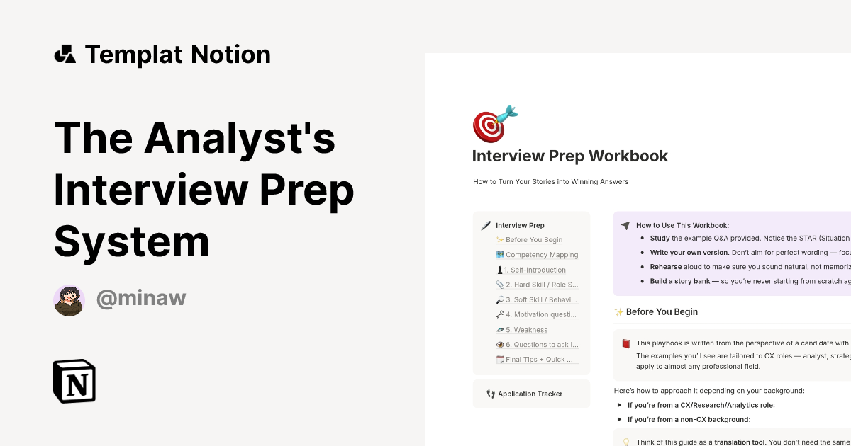 The Analyst's Interview Prep System Templat oleh MinaW | Notion Marketplace
