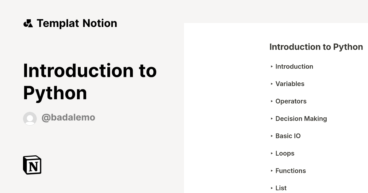 Introduction to Python Templat oleh Badalemo | Notion Marketplace