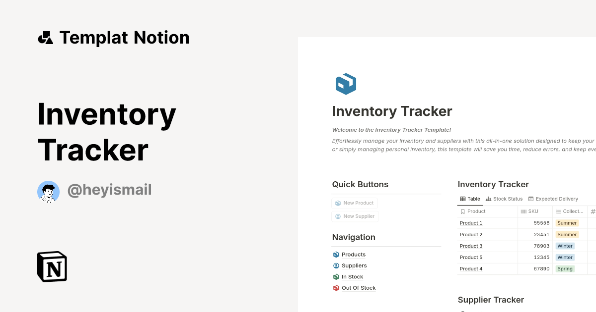 Inventory Tracker Templat oleh heyismail | Notion Marketplace