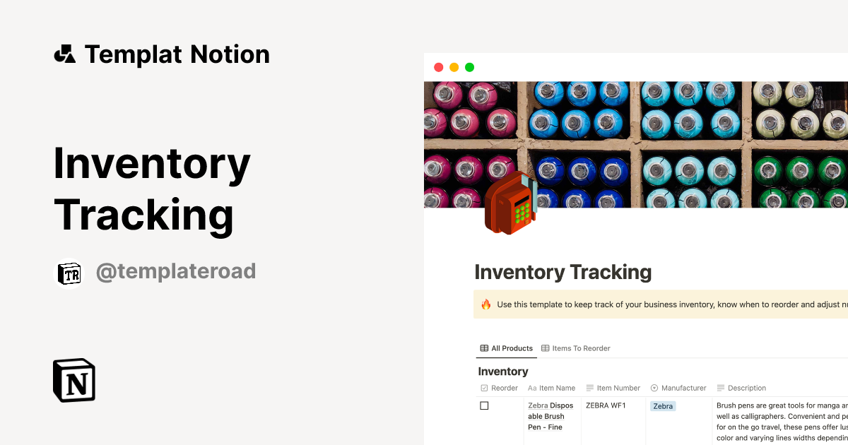 Inventory Tracking Templat oleh Template Road | Notion Marketplace