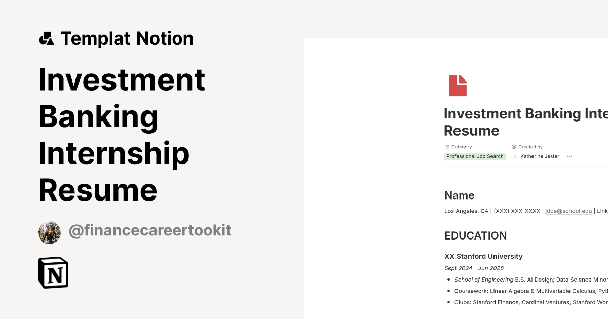 Templat Investment Banking Internship Resume | Notion Marketplace