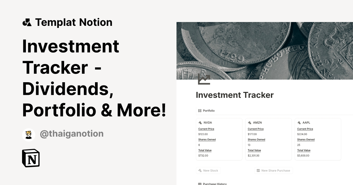 Templat Investment Tracker - Dividends, Portfolio & More! | Notion Marketplace