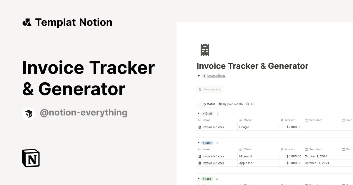 Templat Invoice Tracker & Generator | Notion Marketplace