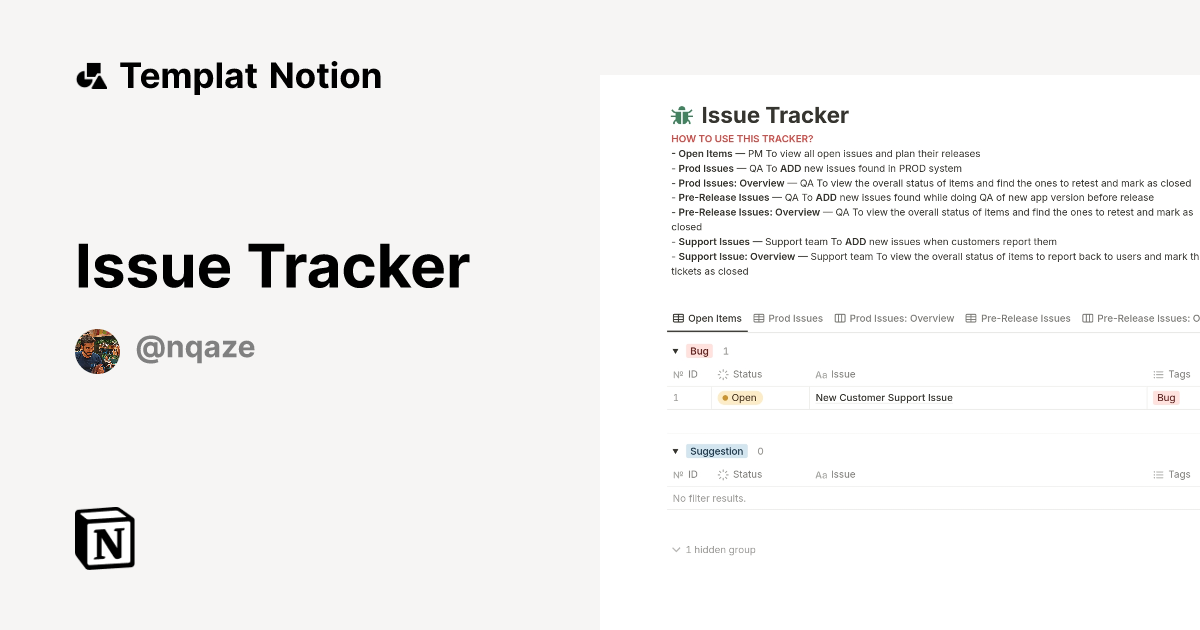Templat Issue Tracker | Notion Marketplace