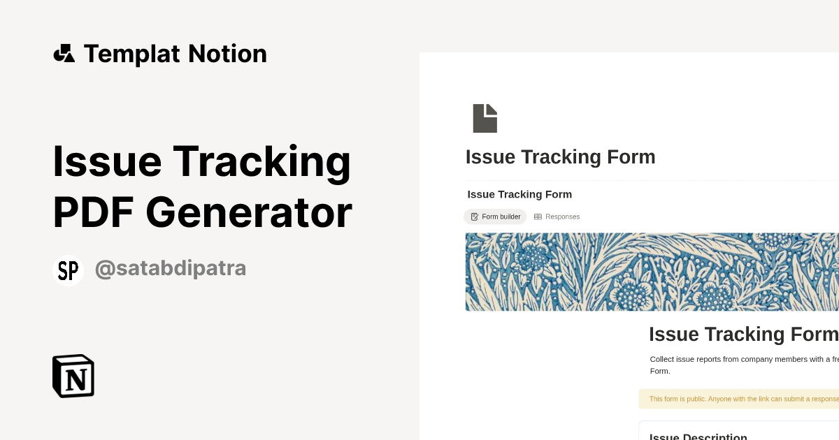 Issue Tracking PDF Generator Templat oleh Satabdi Patra | Notion ...