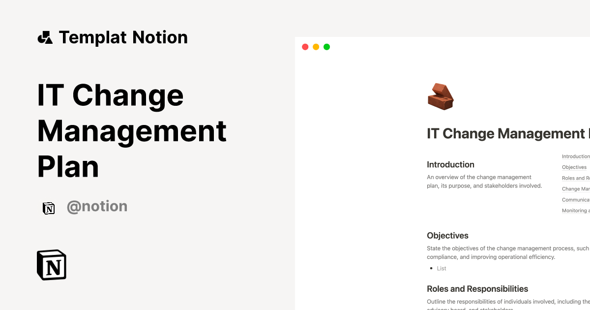 Templat IT Change Management Plan 2026 | Notion Marketplace