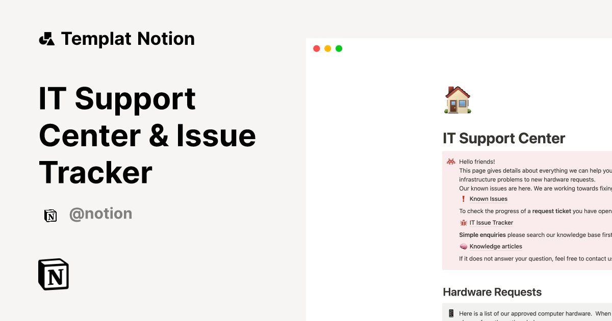 Templat IT Support Center & Issue Tracker 2025 | Notion Marketplace