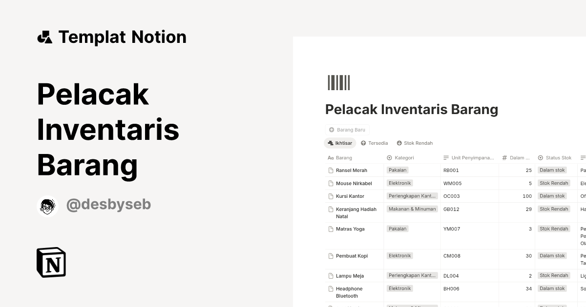 Templat Item Inventory Tracker | Notion Marketplace