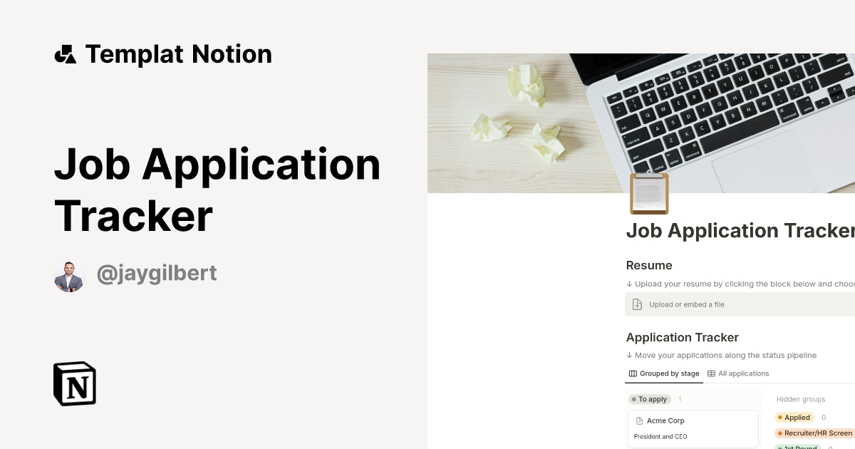 Job Application Tracker Templat oleh Jay Gilbert | Notion Marketplace