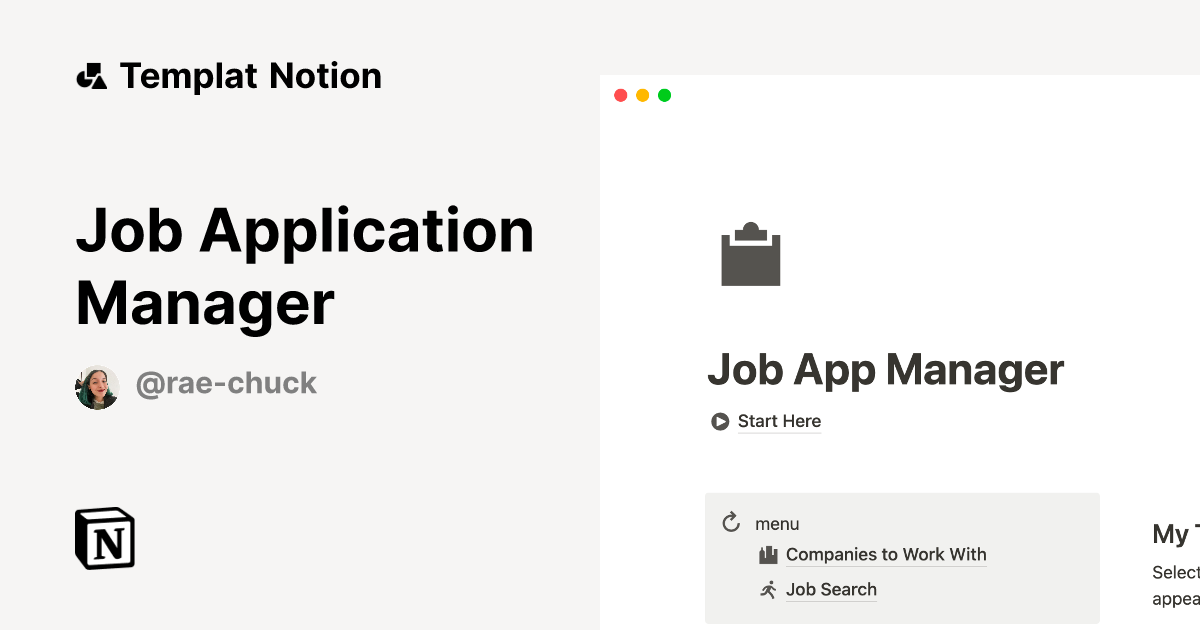 Job Application Manager Templat oleh Rae Chuck | Notion Marketplace