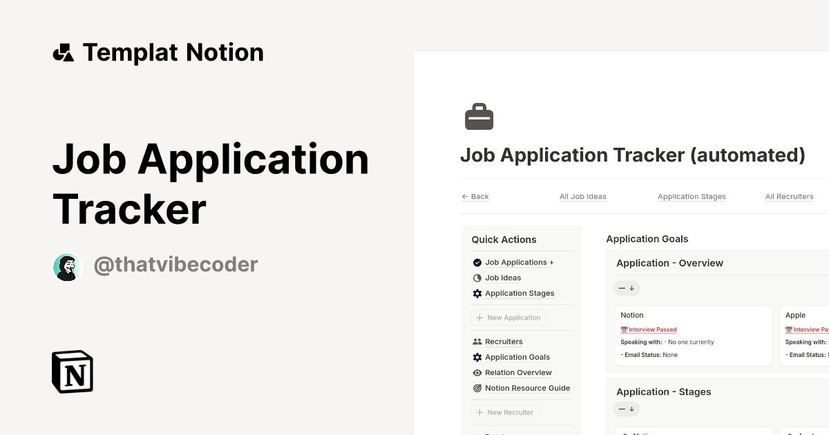 Job Application Tracker Templat oleh That Vibe Coder | Notion Marketplace