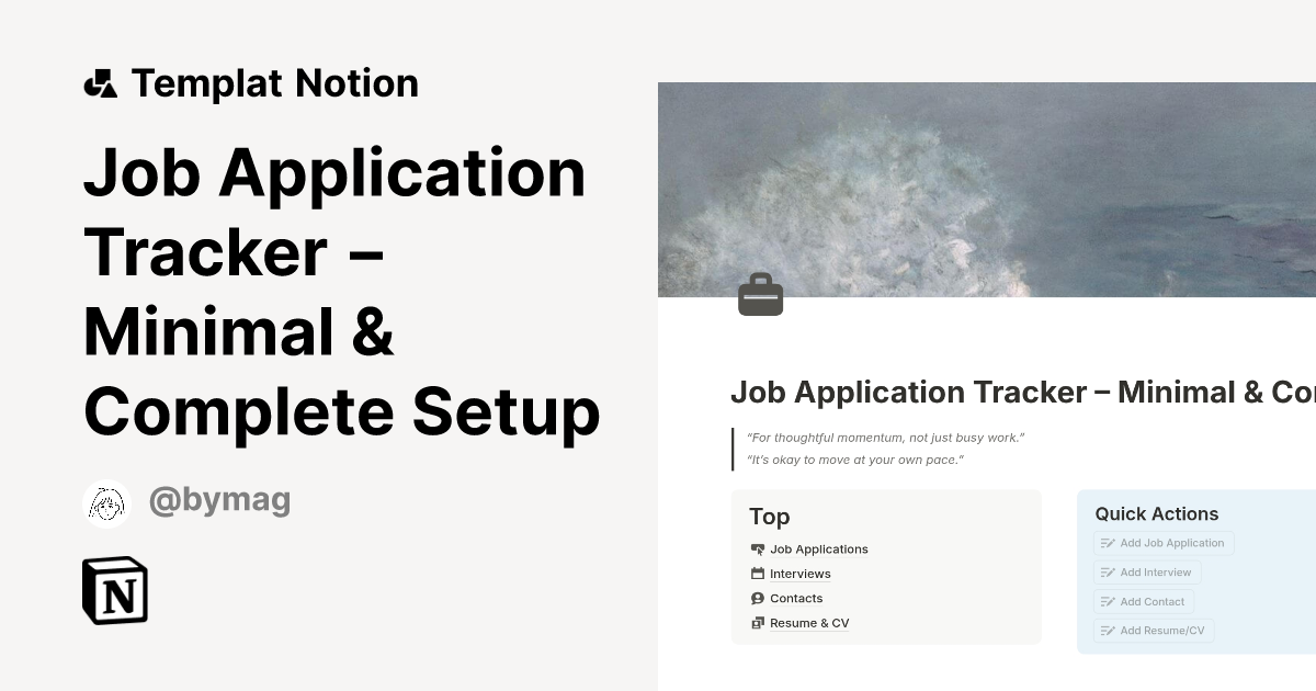Templat Job Application Tracker – Minimal & Complete Setup | Notion Marketplace
