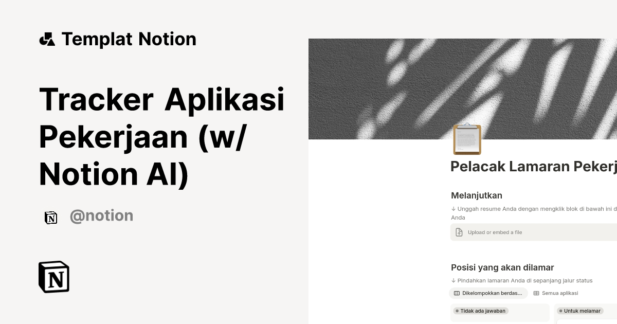 Tracker Aplikasi Pekerjaan (w/ Notion AI) Templat oleh Notion | Notion Marketplace