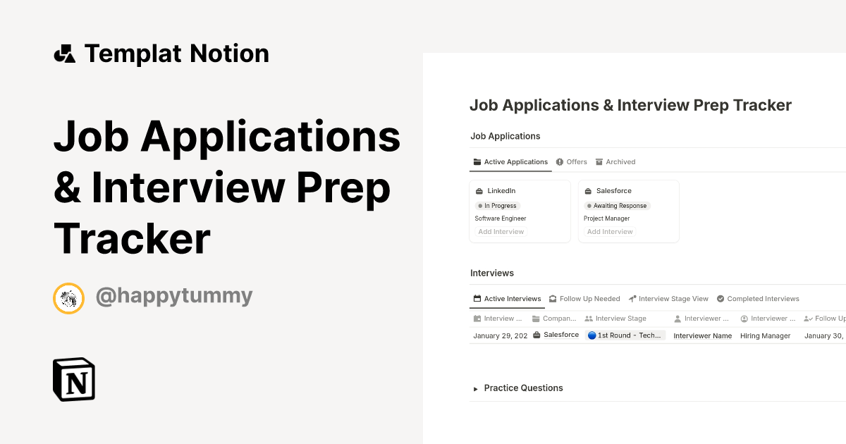 Templat Job Applications & Interview Prep Tracker | Notion Marketplace